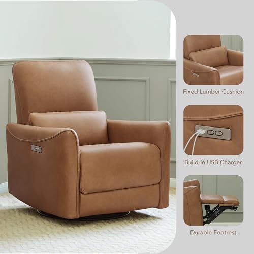 KISLOT Power Recliner Chair Nursery Swivel Glider Rocker Oversized Upholstered Sofa with Headrest USB Charging Ports for Living Room, 34''W, Dark Brown