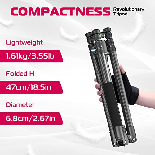 ULANZI MT-61 Professional Camera Tripod, 68.5" Lightweight Carbon Fiber Trabel Tripod with Arca Quick Release 1/4" Screw & 360° Ballhead, for Most Cameras/DSLR/Projector, Weight 3.55lbs, Maxload 33lbs