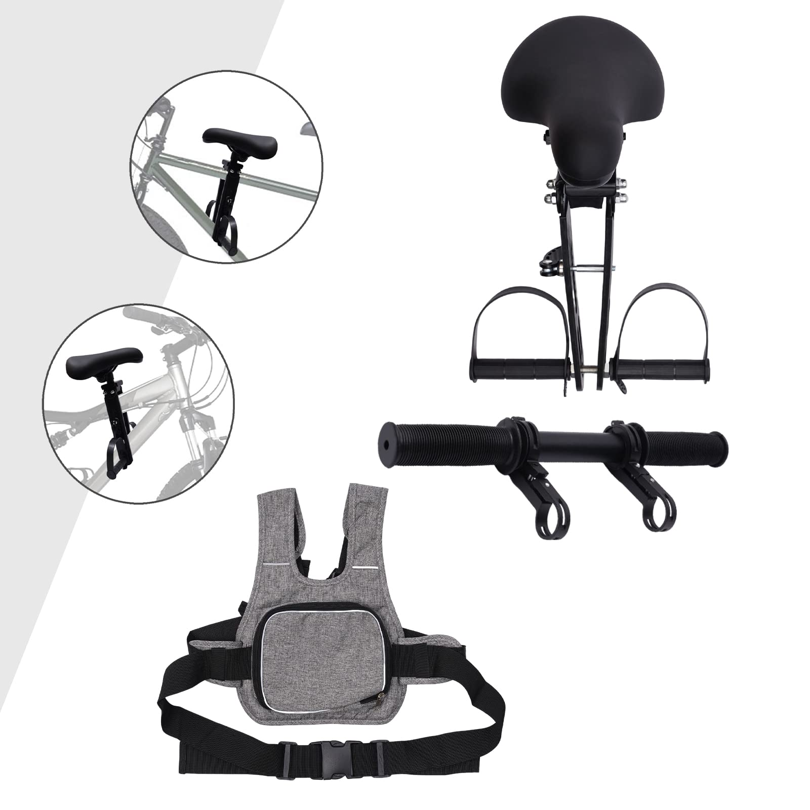 RibasuBB Kids Bike Seat & Handlebar Accessory Combo Pack - Complete Set Front Mounted Bicycle Seats for Children 3-6 Years (up to 220lbs) | Compatible with MTB, 30.00cm*16.00cm*10.00cm