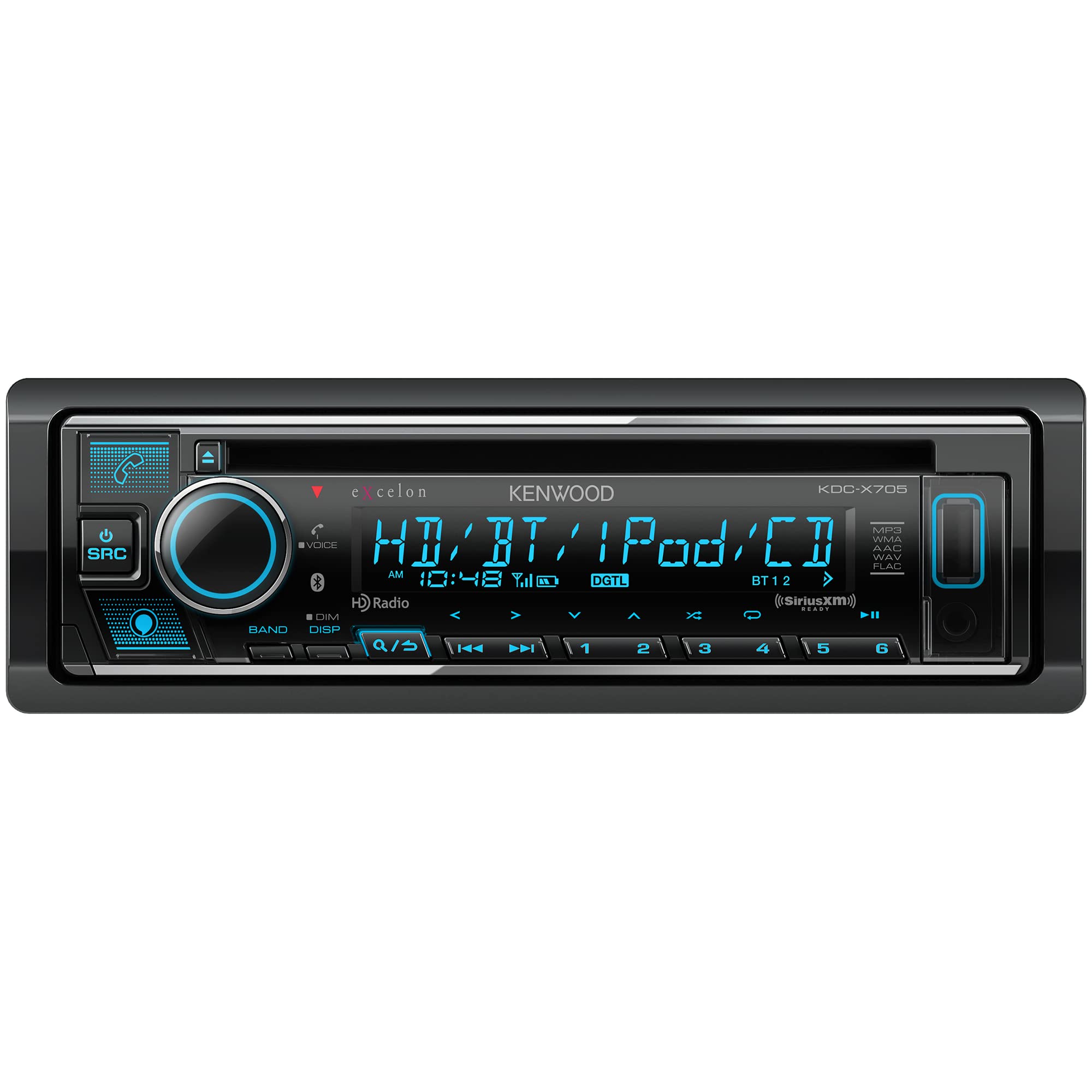 KENWOOD KDC-X705 Single DIN CD Receiver with Bluetooth, HD Radio, Alexa Built-in Spotify and Pandora Link for iPhone or Android Phones, SiriusXM Read, (3) 5Volt Pre-Outs