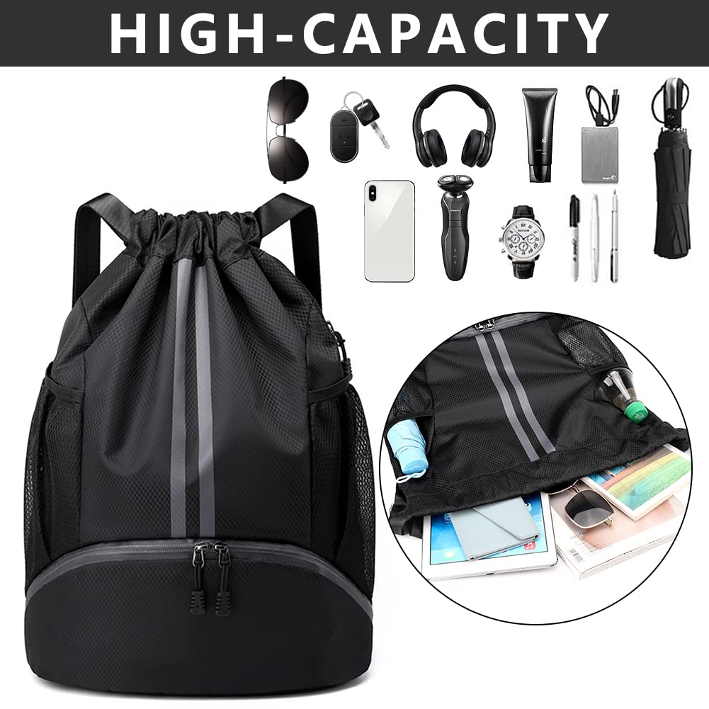 LIERWOI Drawstring Backpack Waterproof Sports Backpacks with Mesh Pockets Shoe Compartment Gym Bag With Water Bottle Holder