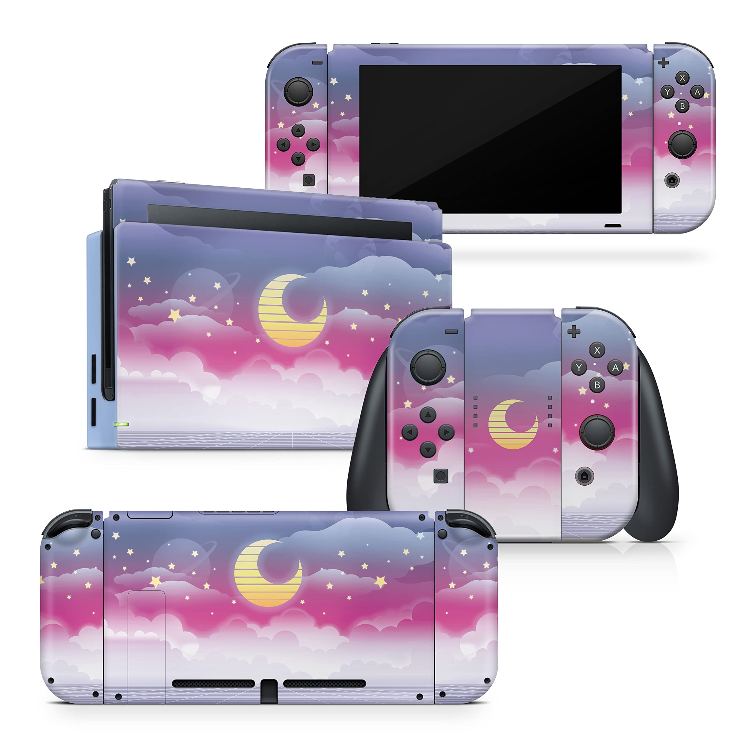Tacky Design Clouds Skin Compatible with Nintendo Switch Skin Wrap Cover, Moon Skin for Nintendo Switch Stickers, Premium Vinyl 3M Full Wrap Decal, Purple Starry Sky Skin.