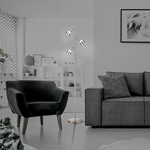 O’Bright Ash - 3-Light LED Tree Floor Lamp, Dimmable 3-Head LED, Multidirectional Standing lamp, Adjustable Multi-Shade, Swivel Cone Floor Lamp for Living Room, Bedroom, Brushed Nickel