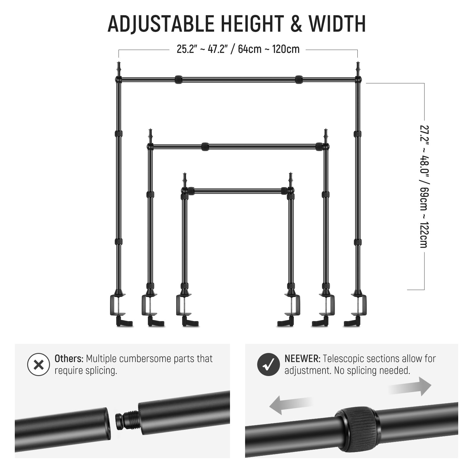 NEEWER Overhead Camera Mount Rig with Dual Ballhead Super Clamp/Phone Holder for Desktop Top Down Shots, Metal Multi Device Mount Platform for Photography Lighting, Max Load 26.5lb/12kg, NK002