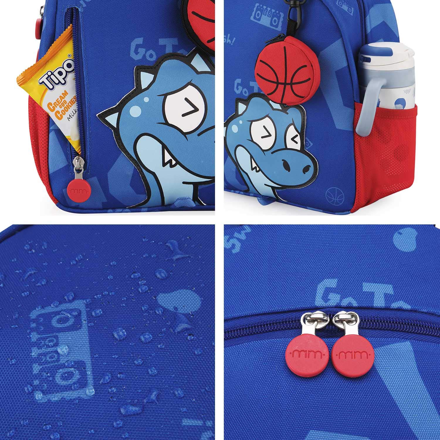 mommore Dinosaur Backpack With Safety Harness Leash Water-resistant, Blue