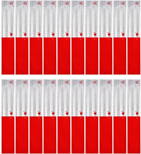 Reflective Tape, Self-Adhesive Reflective Tape Outdoor Waterproof Safety Caution Warning, Trailer Reflector - for RVs, Cars, Trucks, Trailers, Boats, Road Signs(Red/White), 2" Ă 12"- 20 Pack