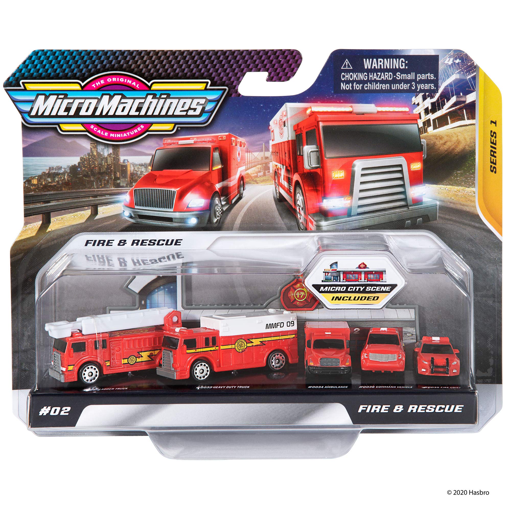 Micro Machines World Packs, Fire & Rescue - Features 5 Highly Detailed Vehicles: Ladder and Heavy Duty Trucks, Ambulance, Command Car, Fire Chief and Corresponding MM City Scene - Collect Them All