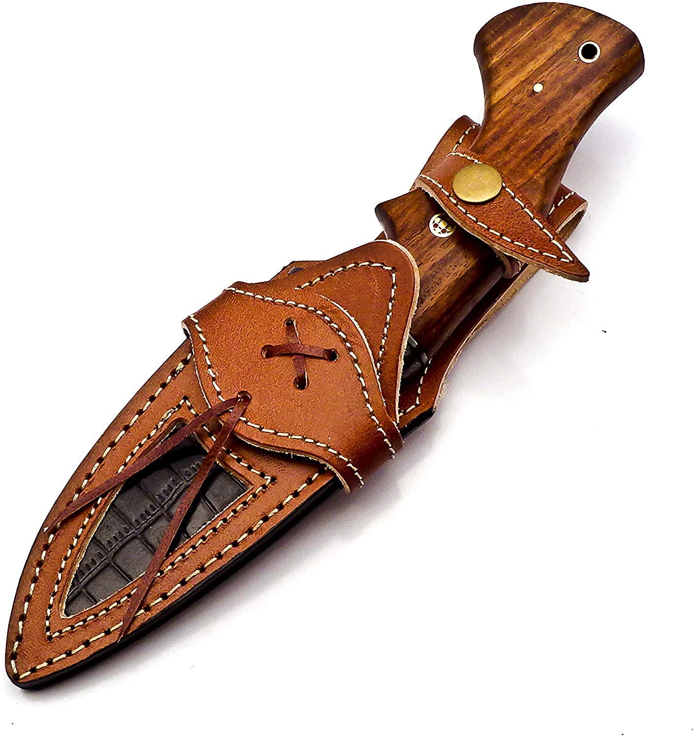 onlyhandmade 10 Inch Damascus knife Handmade Hunting Knife with Sheath Fixed blade knife Non-Slip Wood Handle (Brown)