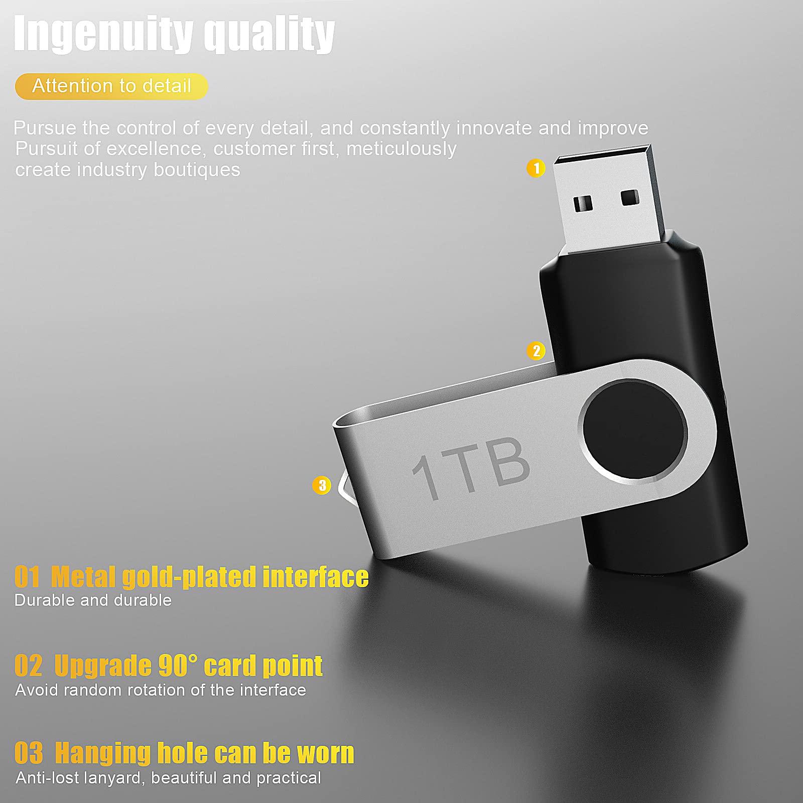 USB Flash Drive 1TB, Portable Thumb Drives 1000GB: USB 3.0 Memory Stick, Ultra Large Storage USB 3.0 Drive, High-Speed 1TB Jump Drive, Swivel Design Zip Drive for PC/Laptop A01