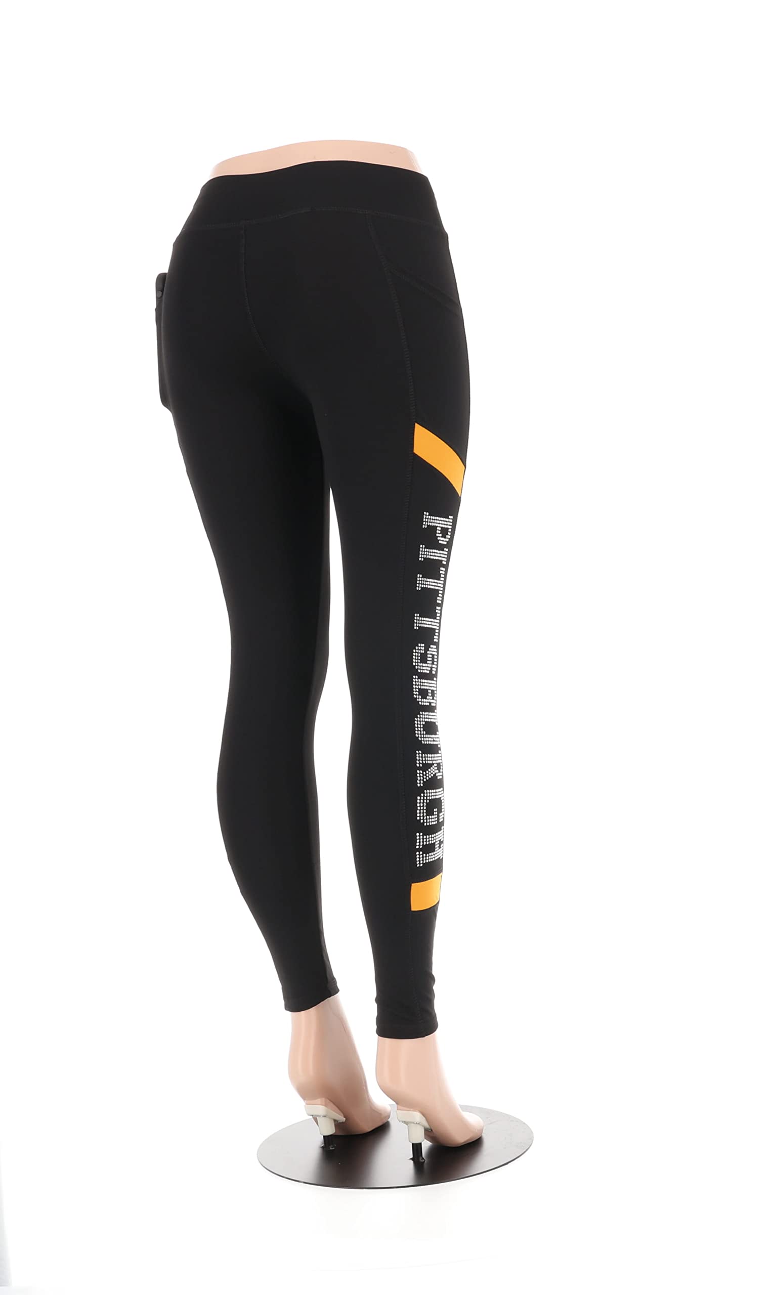 Pittsburgh Women's Rhinestone High West Football Team Color Athletic Leggings Yoga Pants with Side Pockets (Medium) Black