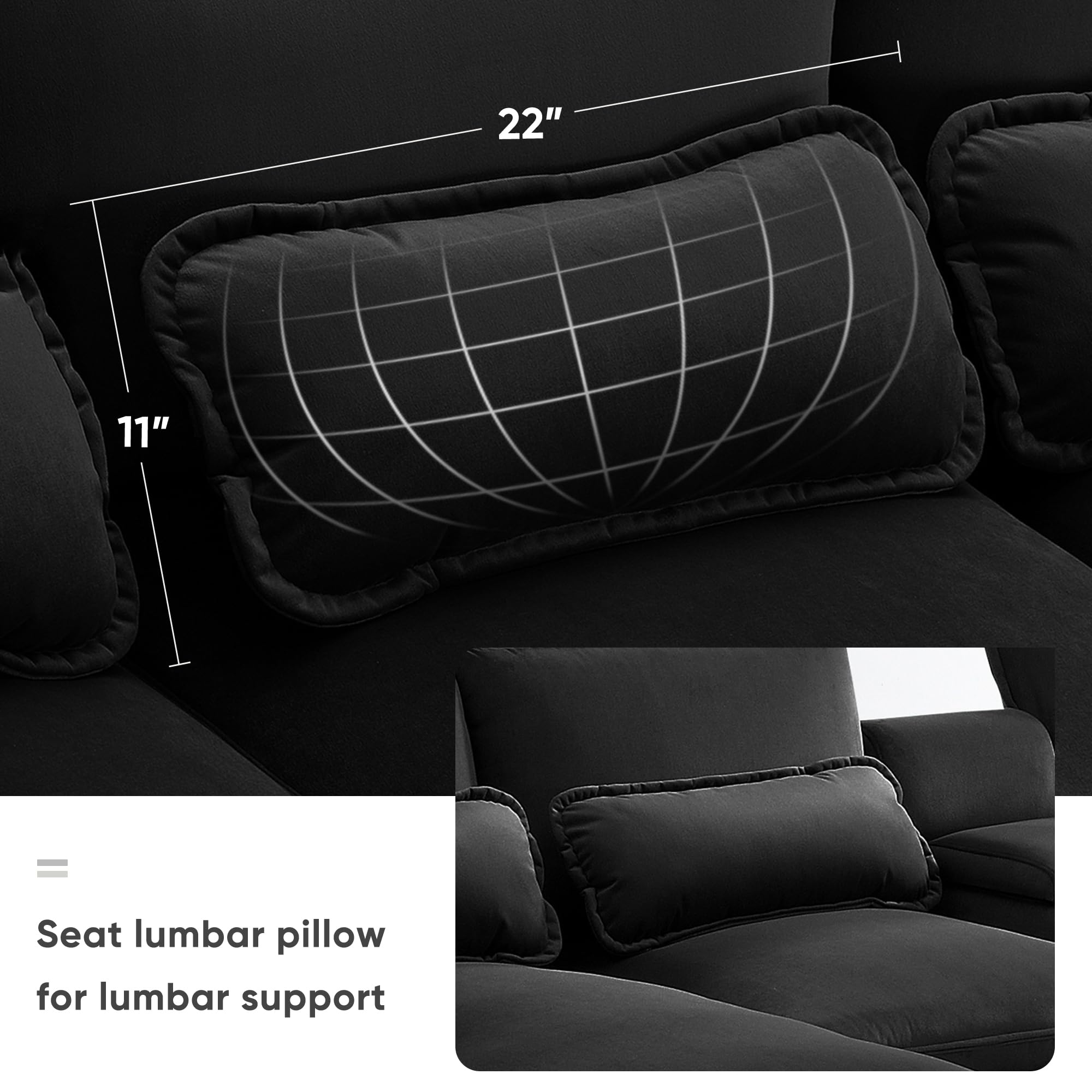 WIIS' IDEA 123" Modern Sectional Sofa Couch,U-Shaped Sofa with Console,Cupholders and USB Ports,6-seat Upholstered,Sleeper Couch Set with Chaise,Sectional Couches for Living Room,Apartment(Black)