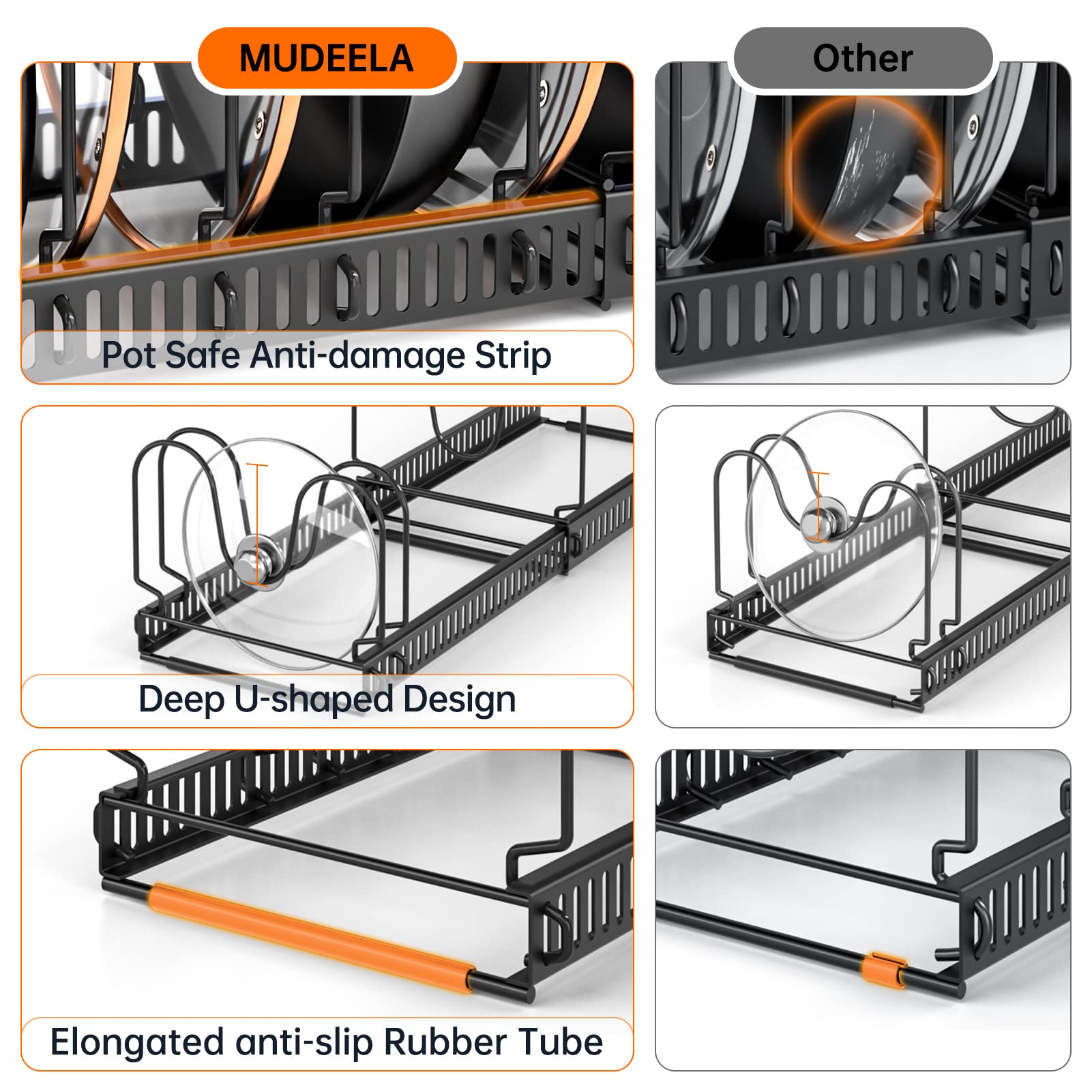 MUDEELA Pots and Pans Organizer for Cabinet and 10 Expandable Pot Organizer Bundle