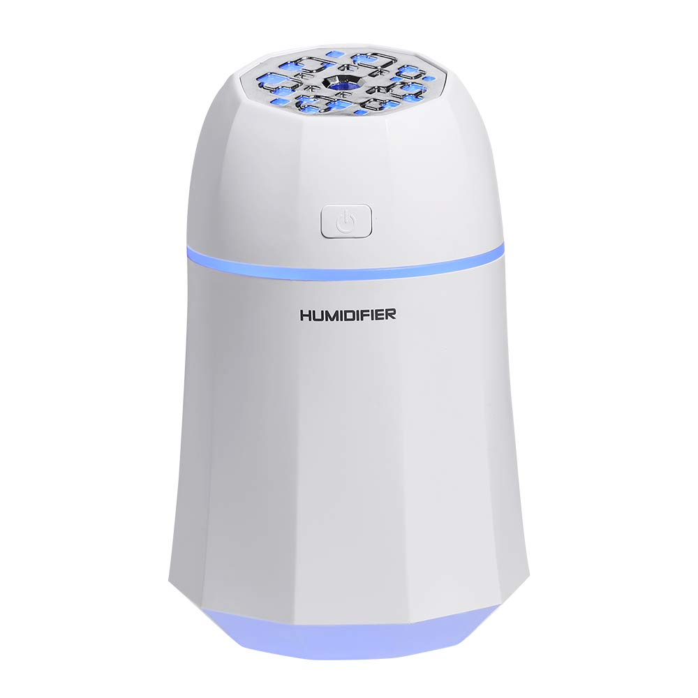 MIni Humidifier, 280ml Small Cool Mist USB Personal Ultrasonic Humidifiers with 7-Color Led Lights Changing For Bedroom Home Office Travel(White)