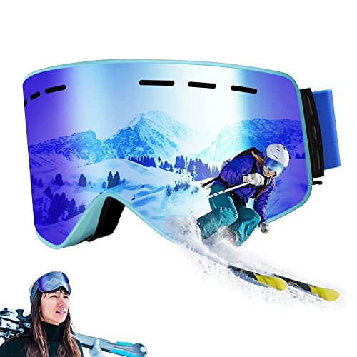 S07 PRO Ski Goggles Magnetic Lens-Anti Fog, Frameless, Interchangeable Lens 100% UV400 Protection Snow Goggles for Men Women (REVOBLUELENSBLUEFRAME)…