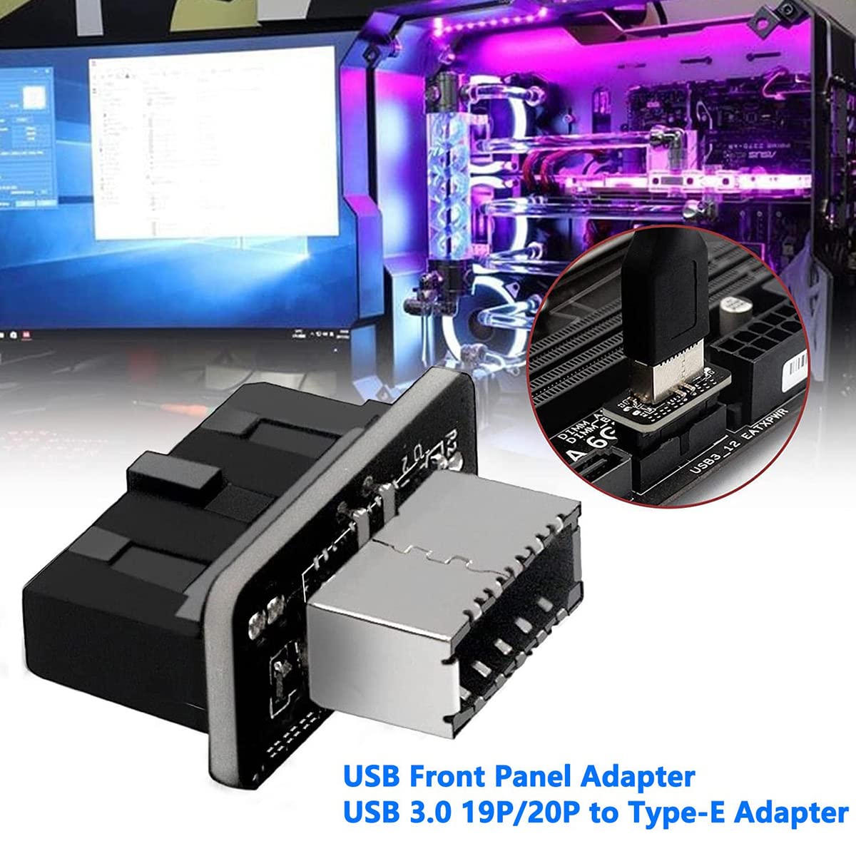 USB Front Panel Adapter, Vertical USB C Header Adapter, USB 3.1 Front Panel Socket Type-E Key-A to USB 3.0 20Pin Header Converter for USB Type C Motherboard