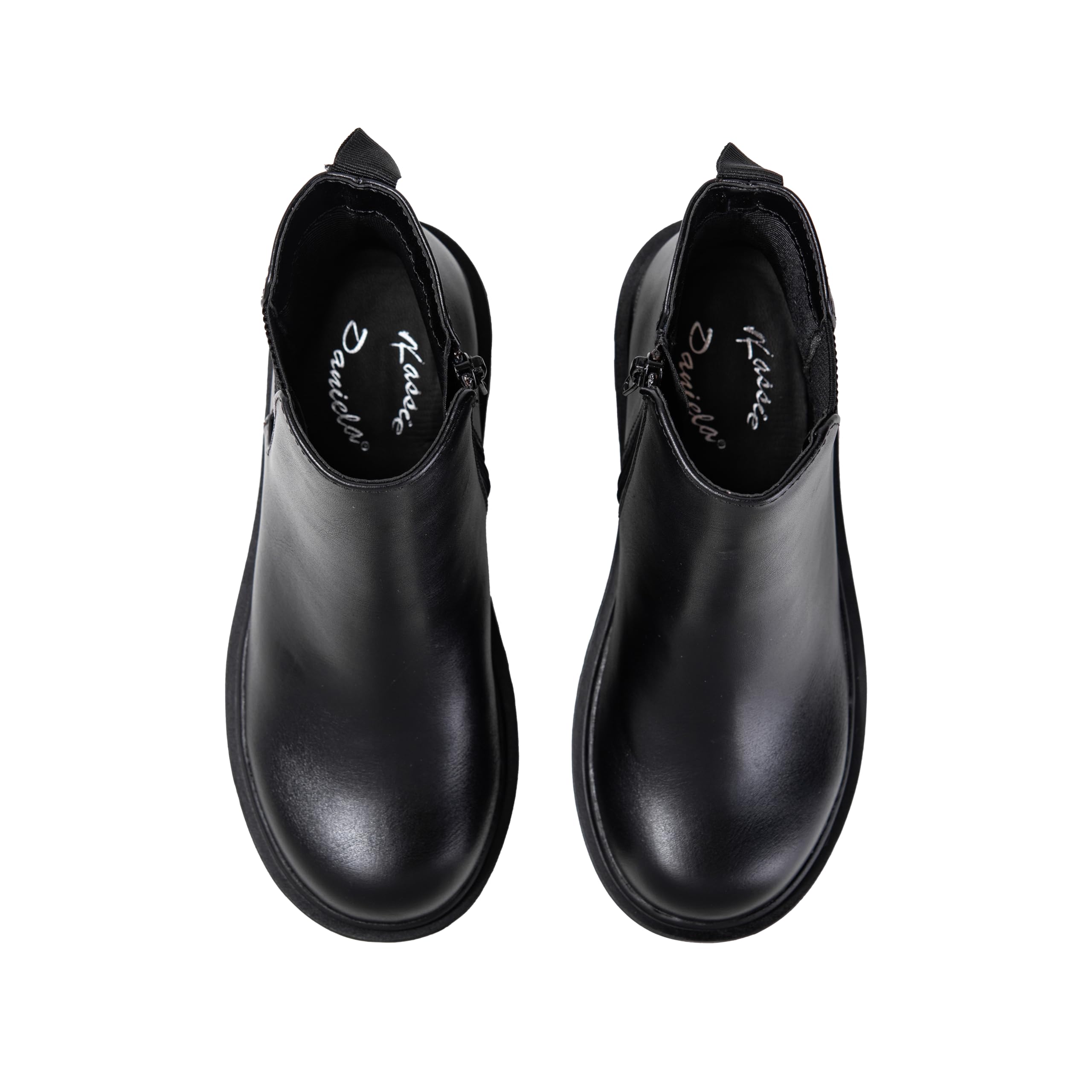 Kassie Daniela ~ Pandora-2 ~ Girl's Lug Sole Low Heel Chelsea Fashion Ankle Bootie w/Double Elastic Gore (BLACK PU, 2)