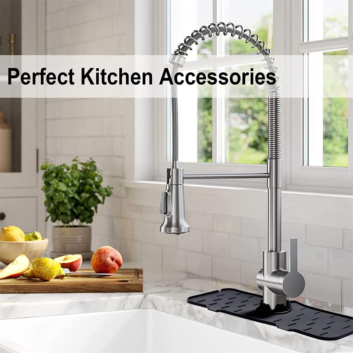 Kitchen Faucet Sink Splash Guard, Silicone Faucet Water Catcher Mat β Sink Draining Pad Behind Faucet, Rubber Drying Mat for Kitchen & Bathroom Countertop Protect(Black)