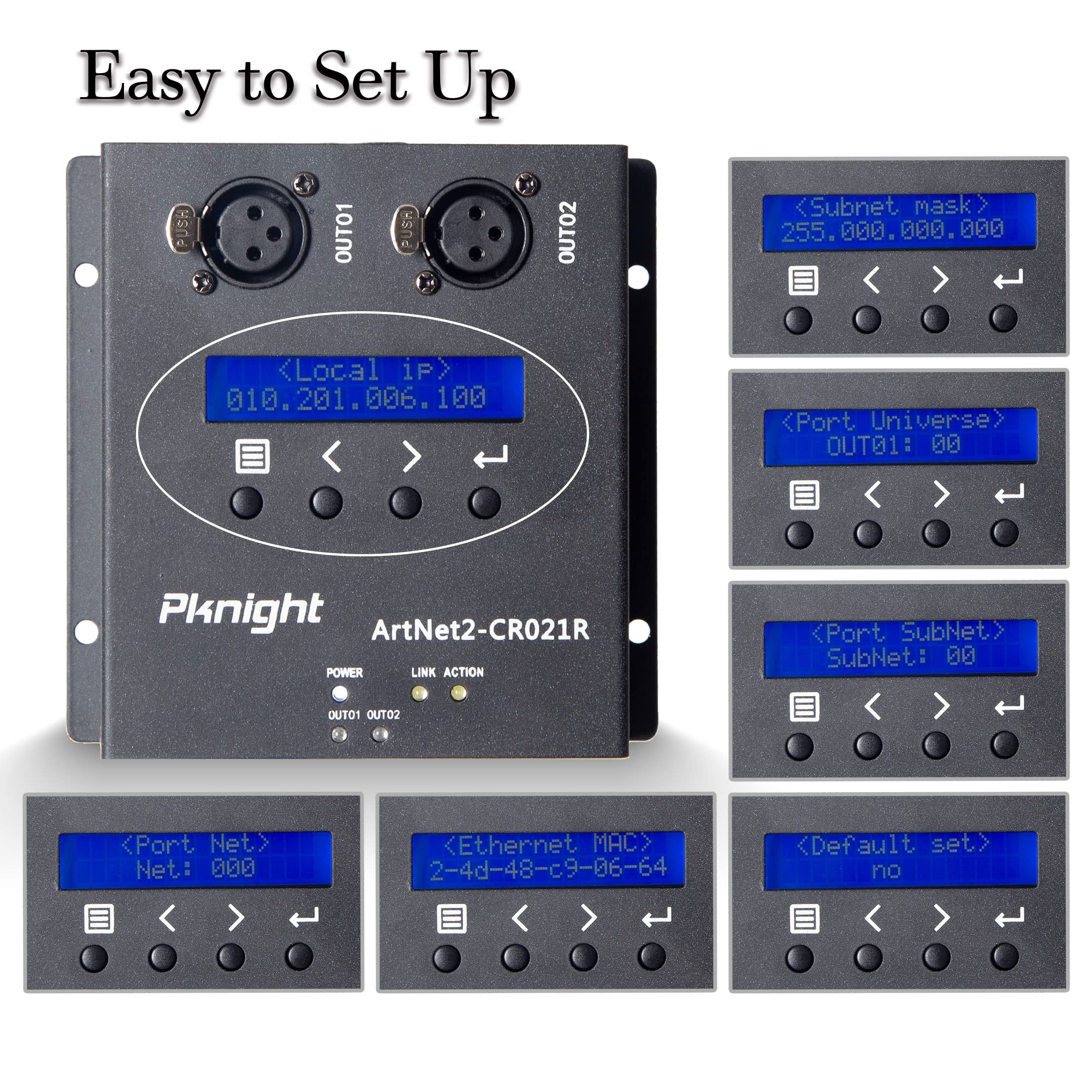 Pknight ArtNet DMX 1024 Ethernet Lighting Controller Interface,2 Universe/Truss Mountable/PoE CR021R
