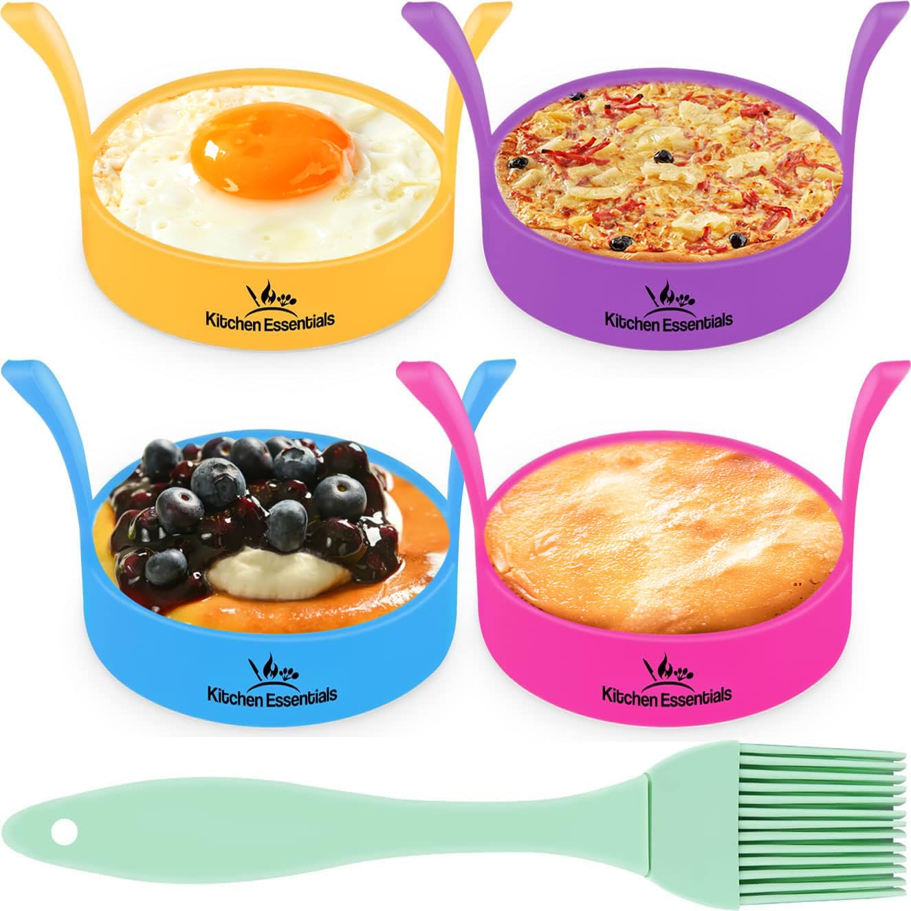 Silicone Egg Rings, Premium Nonstick Multicolored Cooking Ring Molds for Eggs, Pancakes, Mcmuffin Breakfast Sandwiches, English Muffins, Crumpets, and More (4-Pack)