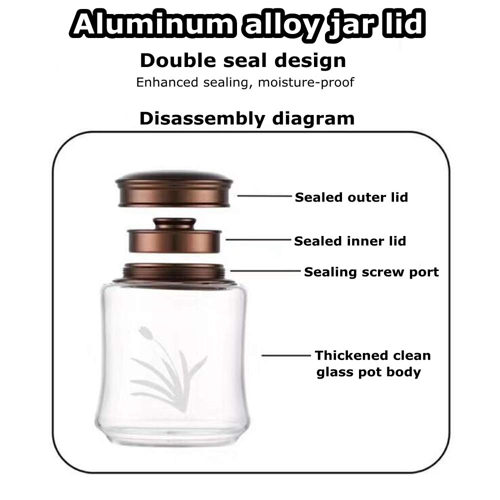 Kitchen Food storage jar Double-sealed aluminum alloy lid glass jar 500ml,16.9oz Storage cans for nuts, coffee beans and scented tea