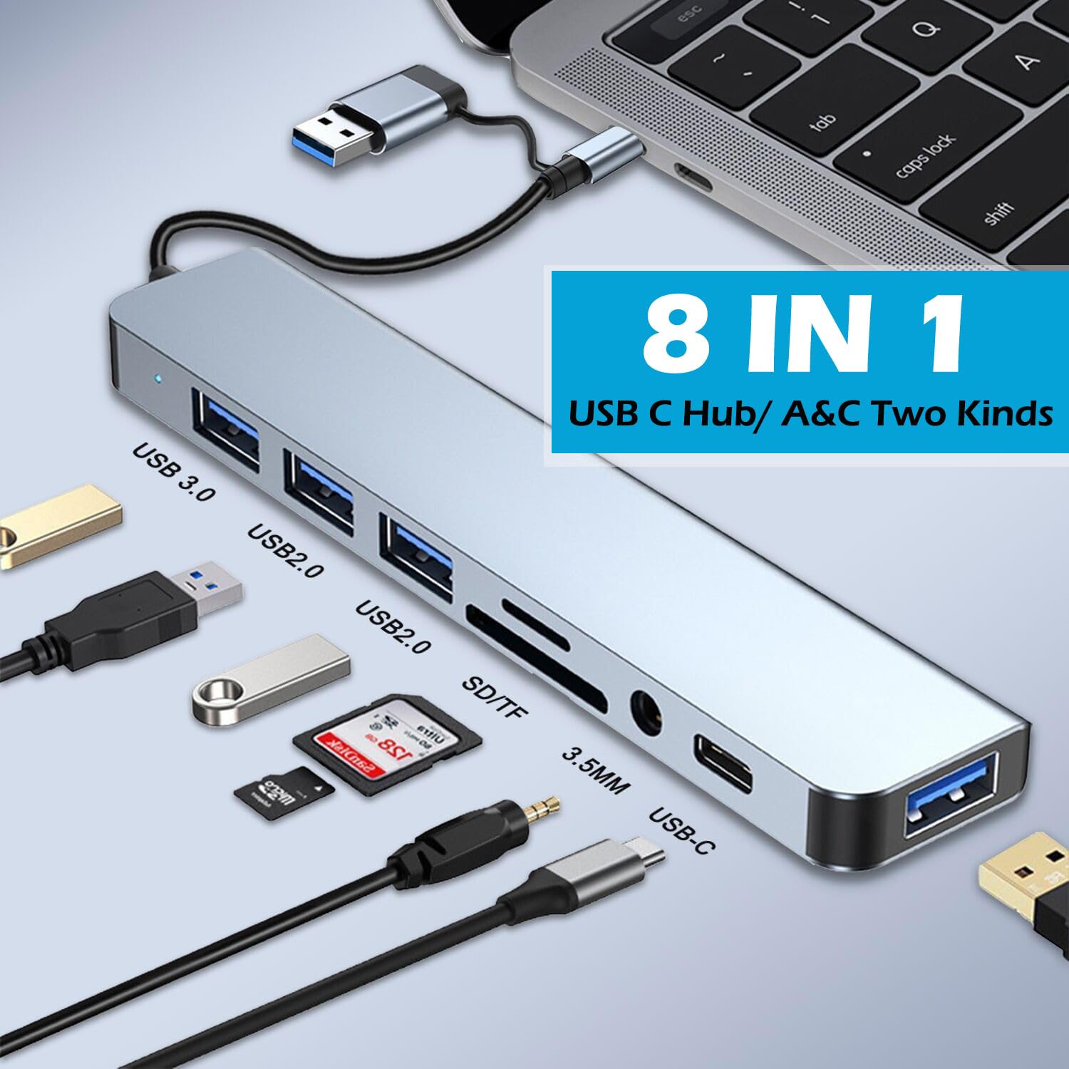 USB Hub for Laptop,USB 3.0 Hub,7 Port USB Hub,USB Splitter for PC,USB Extender USB Hub for PC Laptop,MacBook Docking Station PC XPS iMac Pro Air Mac Mini/Pro, Surface Pro Notebook PC PS4,Aluminum