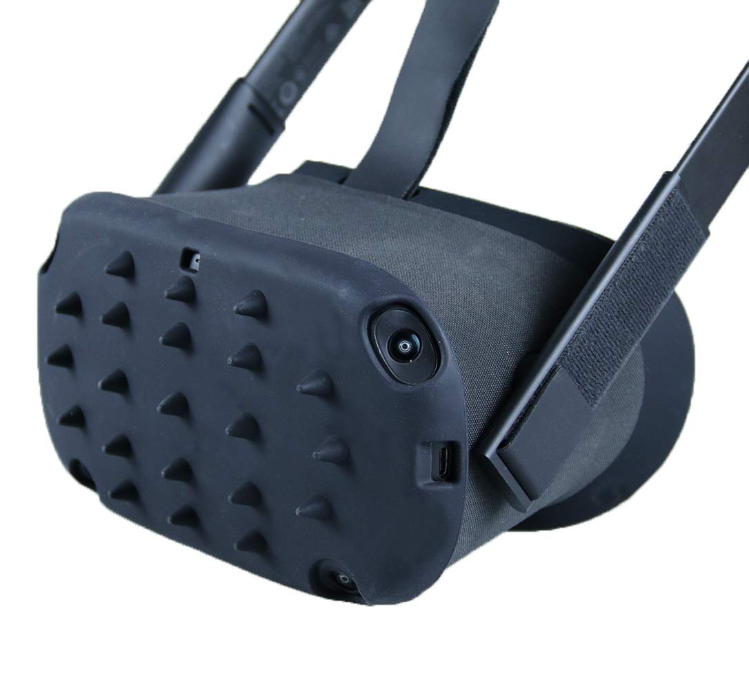 MASiKEN Face Mask for Oculus Quest, Professional Silicone Face Cover, Face Pad Sweatproof Lightproof Washable (Black+Front Cap)