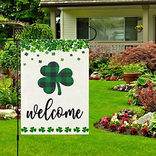 St Patrick's Day Garden Flag,Welcome Double Sided Irish Garden Flag,12x18 Inch Double Sided Shamrock Lucky Clover Holiday Yard Outdoor Flag