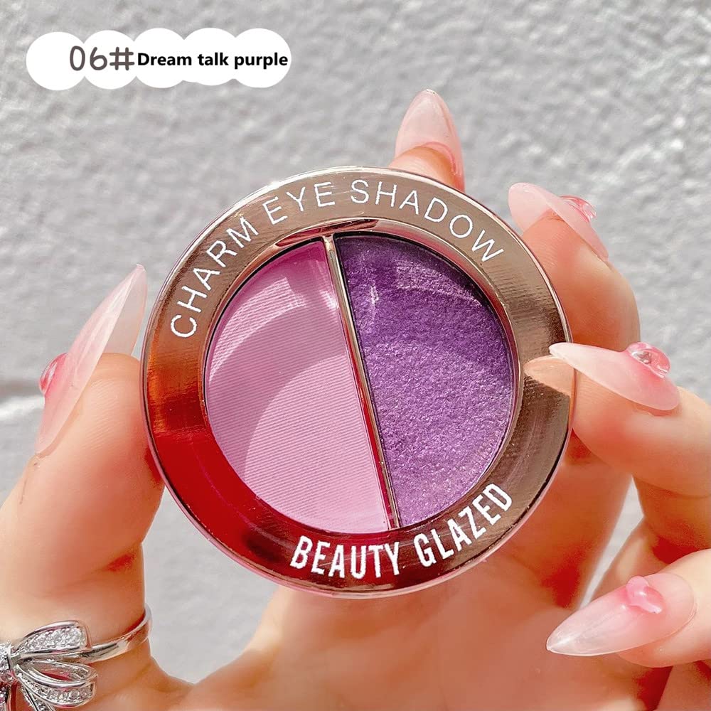 Timipoo Double color eye shadow, high pigment eye makeup palette, matte shimmer metal eye shadow powder, waterproof and durable color eye shadow (06#Dream talk purple)