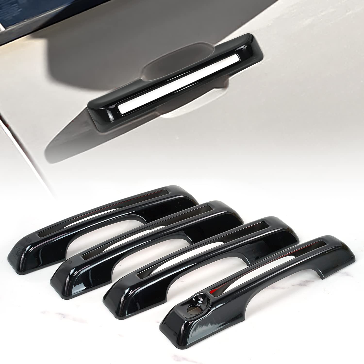 LONGDING Door Handle Covers Trim for 2021 2022 Ford Bronco Sport Car Exterior Door Handle Accessories Front Emblem Badge Cover Trim ABS Smooth Black 4PCS