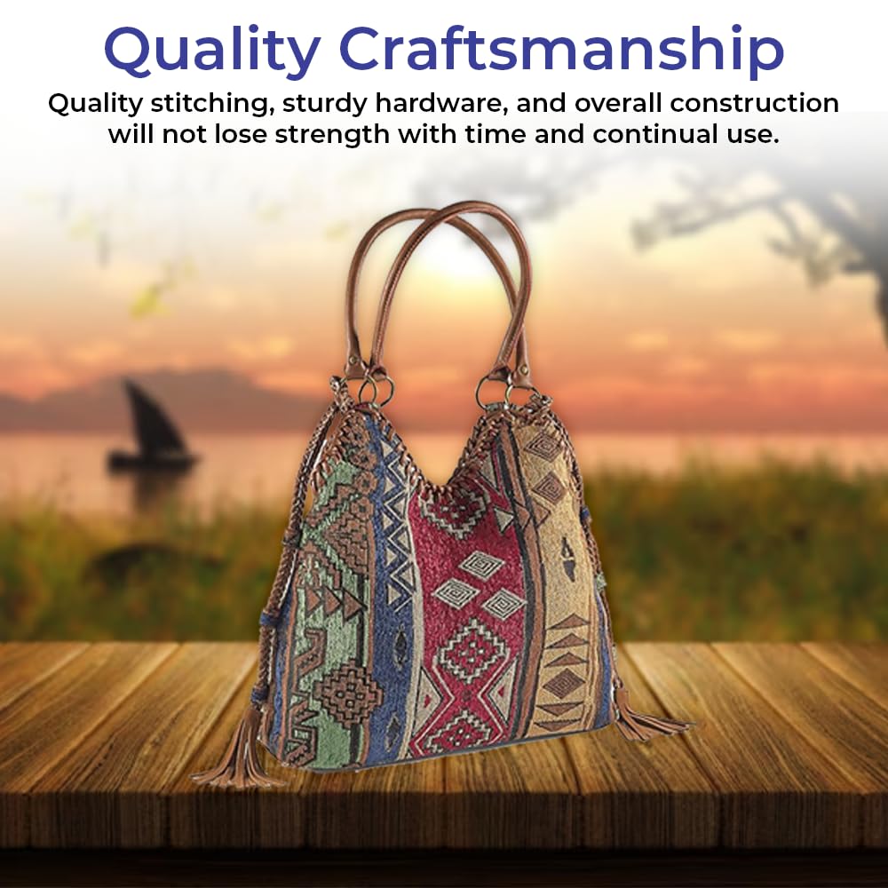 SAGEFINDS Natrona Tapestry Bag | Southwestern Pattern | Slouchy Purse | Snap Closure | Lined Interior with Pockets | 21β Long Double Handles | 16β H x 11β W