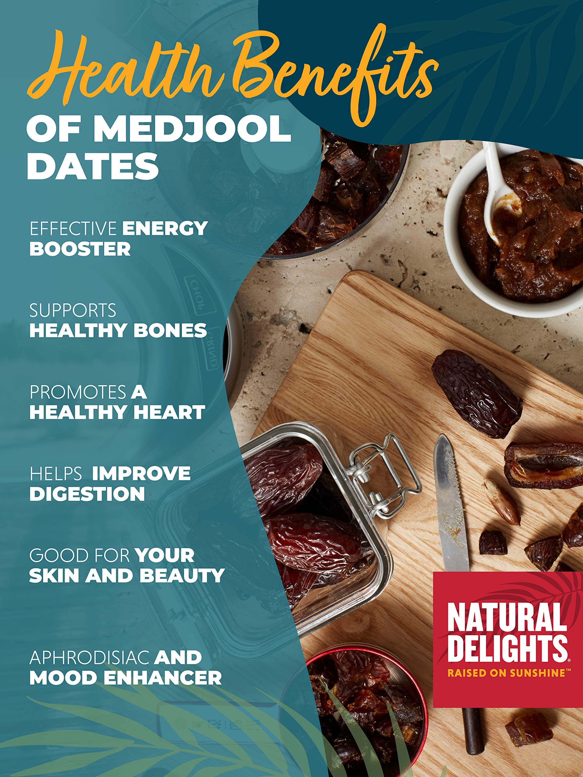 Natural Delights Organic Medjool Dates β Large & Plump USDA Certified , Non-GMO Verified, Good Source of Fiber, Naturally Sweet Fruit Snack, Perfect for On-the-Go - Whole Medjool Dates Organic, 1 lb oz Container