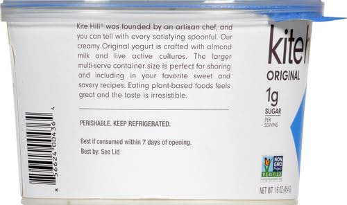 Kite Hill Plain Unsweetened Almond Milk Yogurt, 16 Ounces, Dairy Free