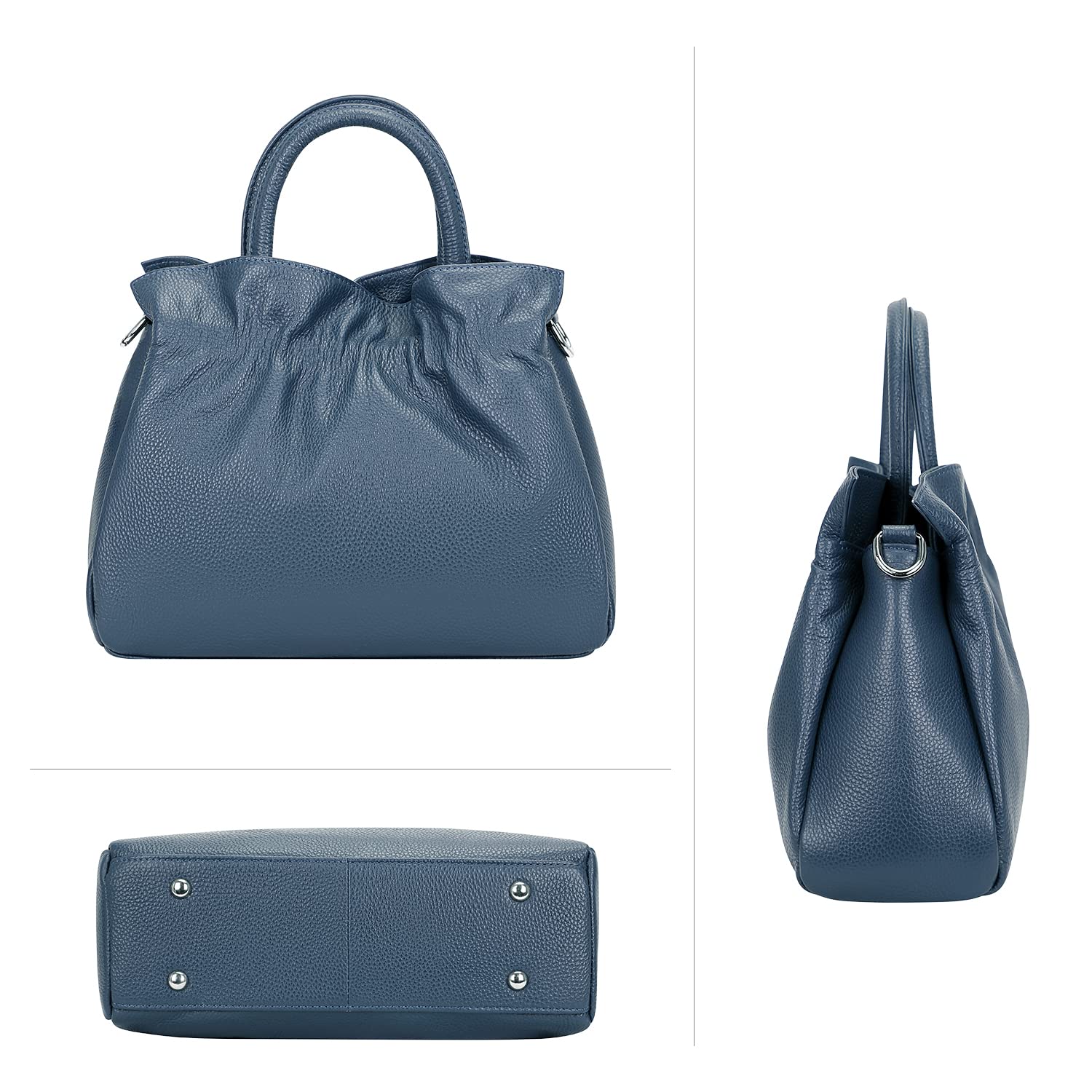 Over Earth Genuine Leather Top Handle Satchel handbags for Women Floral Purse Small(O183E Indigo Blue)