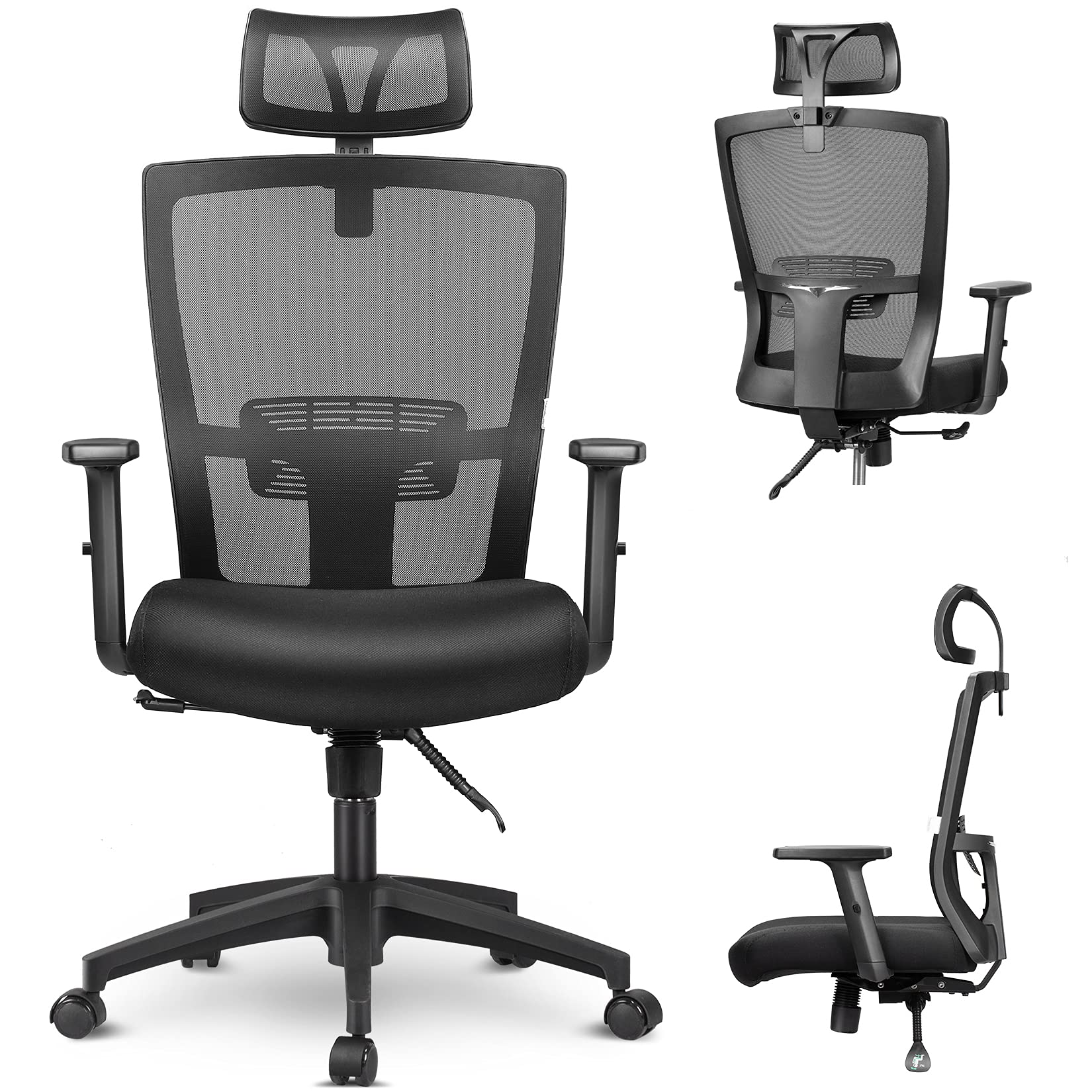 mfavour Ergonomic Office Chair with Lumbar Support Ergonomic Desk Chair Adjustbale Headrest and Armrest Thick Seat Cushion 135°Reclining & Rocking Computer Chair with Wheels for Home Office