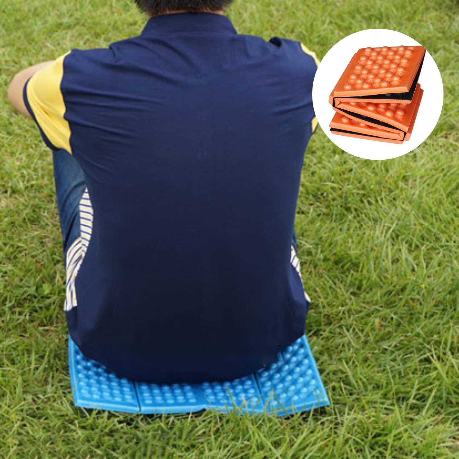 ONWRACE HASEAN Folding Foam Sit Mat, Outdoor Foldable Cushion Seat Mat, Beach Pad Insulation and Moisture-Proof Sitting Mat for Hiking, Camping, Tourism and Park Picnics Blue