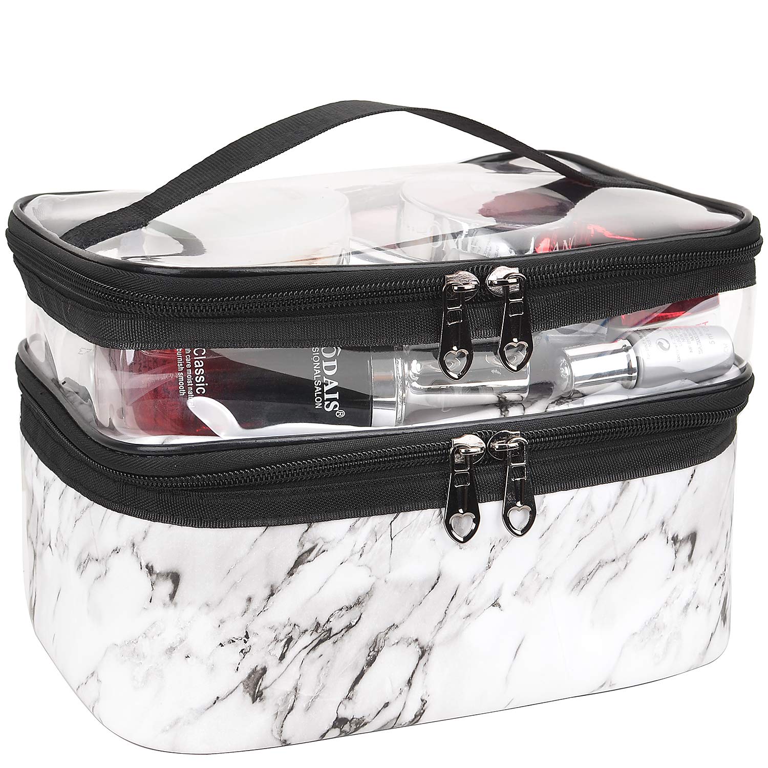 MKPCW Makeup Bag Double layer Travel Cosmetic Case Make up Organizer Toiletry Bag (Pink)