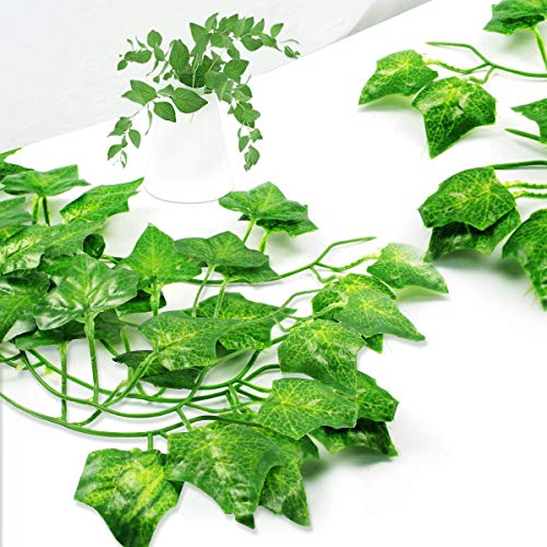 KASZOO 84Ft 12 Pack Artificial Ivy Garland Fake Plants, Vine Hanging Garland, Hanging for Home Kitchen Garden Office Wedding Wall Decor, Green