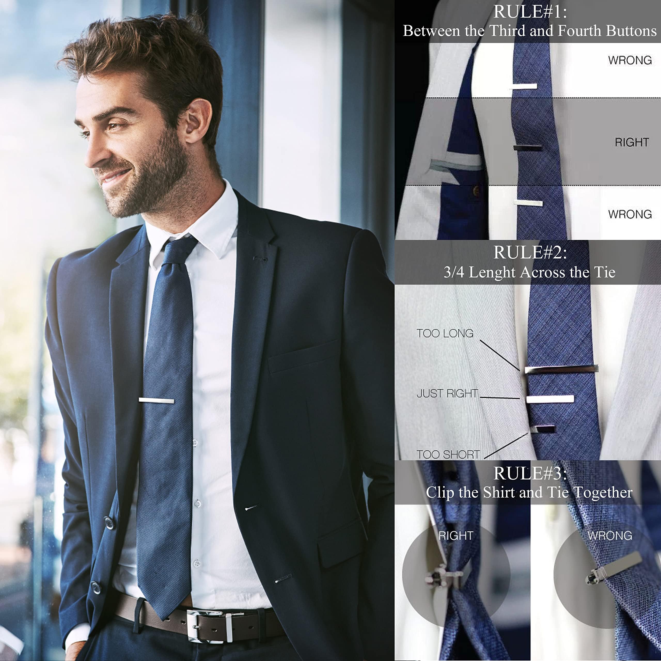 Jstyle 8Pcs Tie Clips for Men, Matte and Shiny Tie Clip Set with Elegant Gift Box, Classic Tie Bar Set for Regular Ties Necktie Wedding Bussiness Anniversary Tie Pin Clips