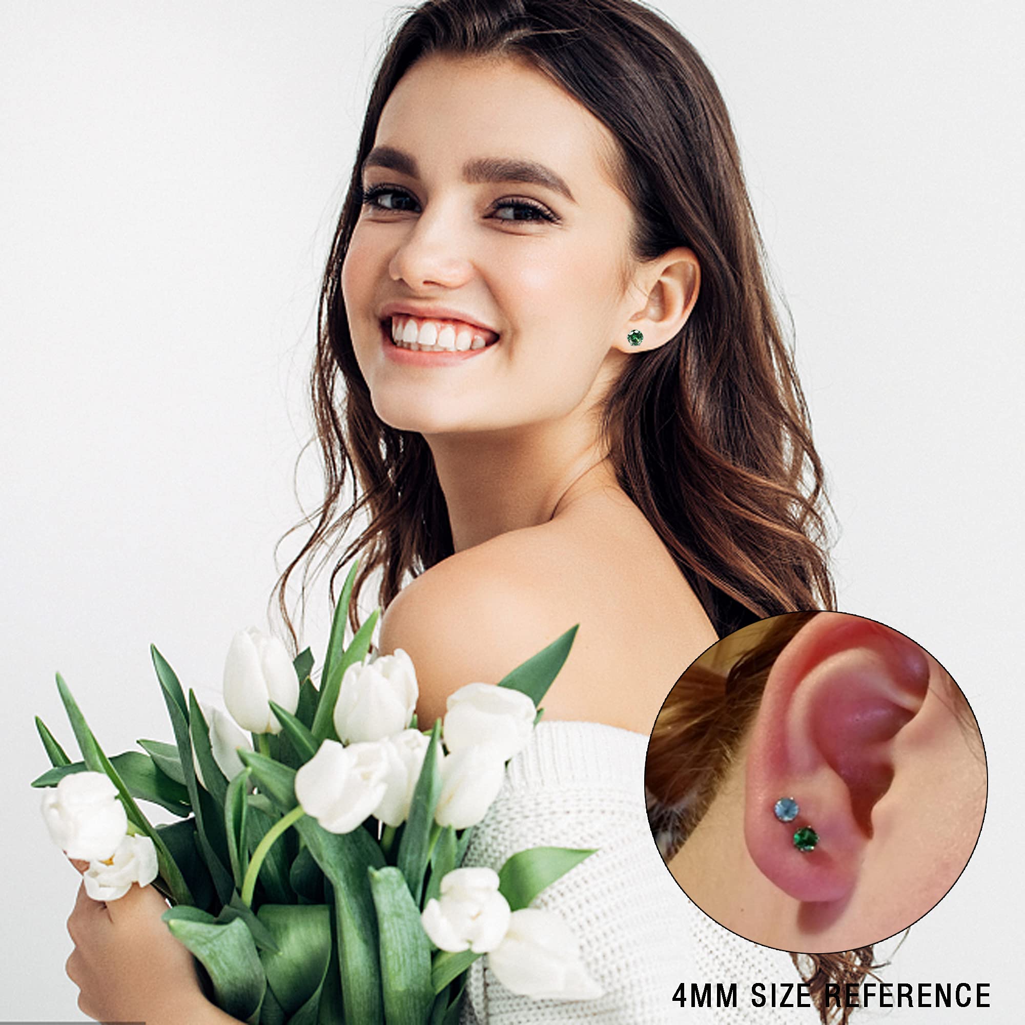Jstyle Hypoallergenic Stud Earrings for Women Men Surgical Stainless Steel Birthstone Earrings Studs Colorful Cubic Zirconia Earrings Set Womens small Stud Post Earrings for Sensitive Ears