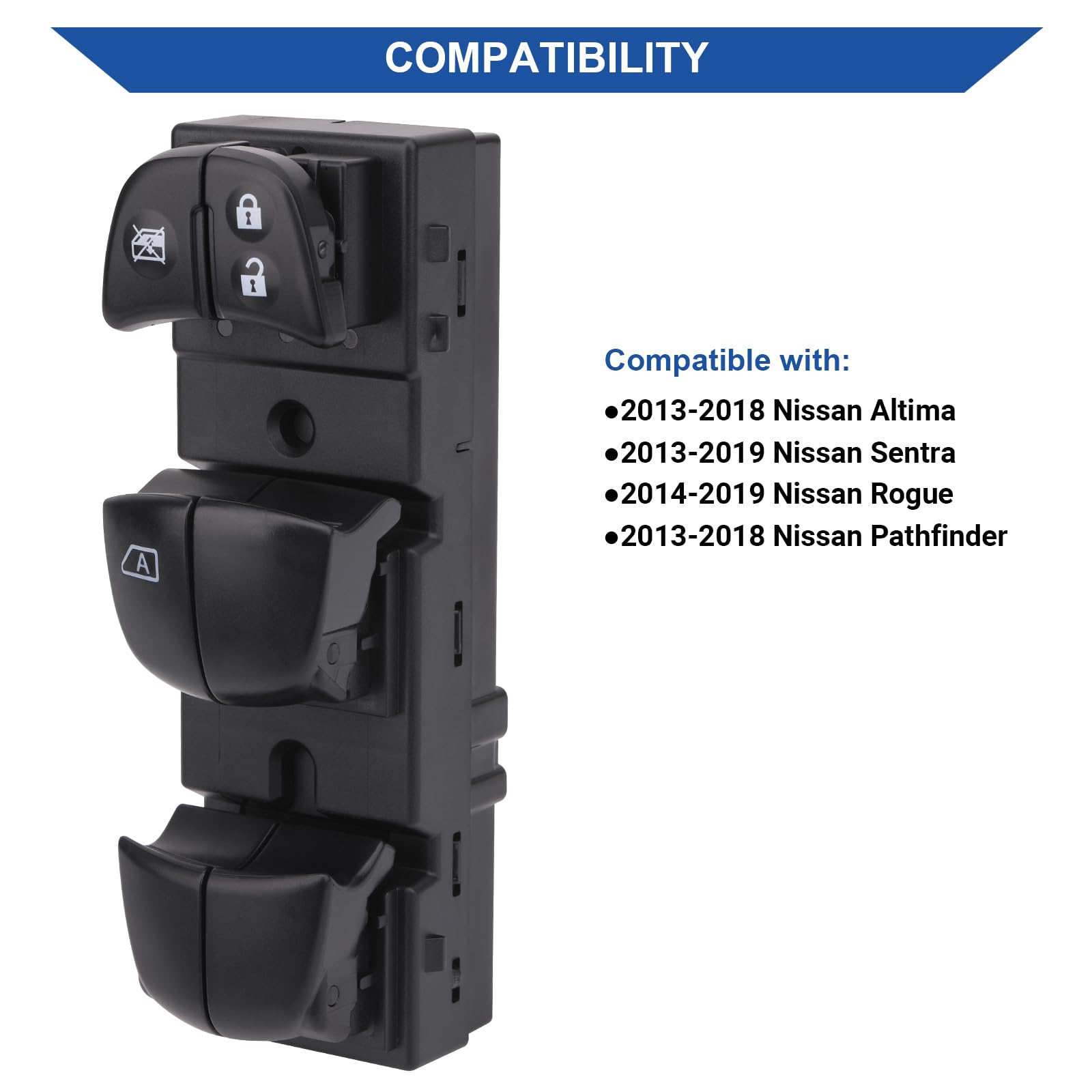 Obaee Power Window Switch Compatible with 2011-2018 Nissan Leaf/Juke/Altima, 2013-2019 Sentra, 2014-2017 Rogue, Replaces 25401-3NF0A 25401-3SH1A