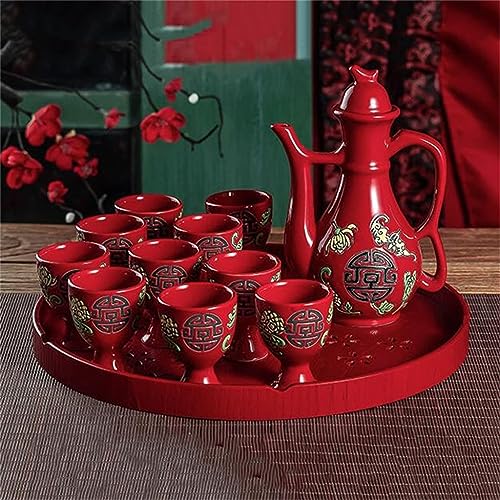 MMLLZEL Wedding Supplies Gift Chinese Ceramic Red Wine Set Wedding Cross Glass Wine Wine Glass Wine Pot