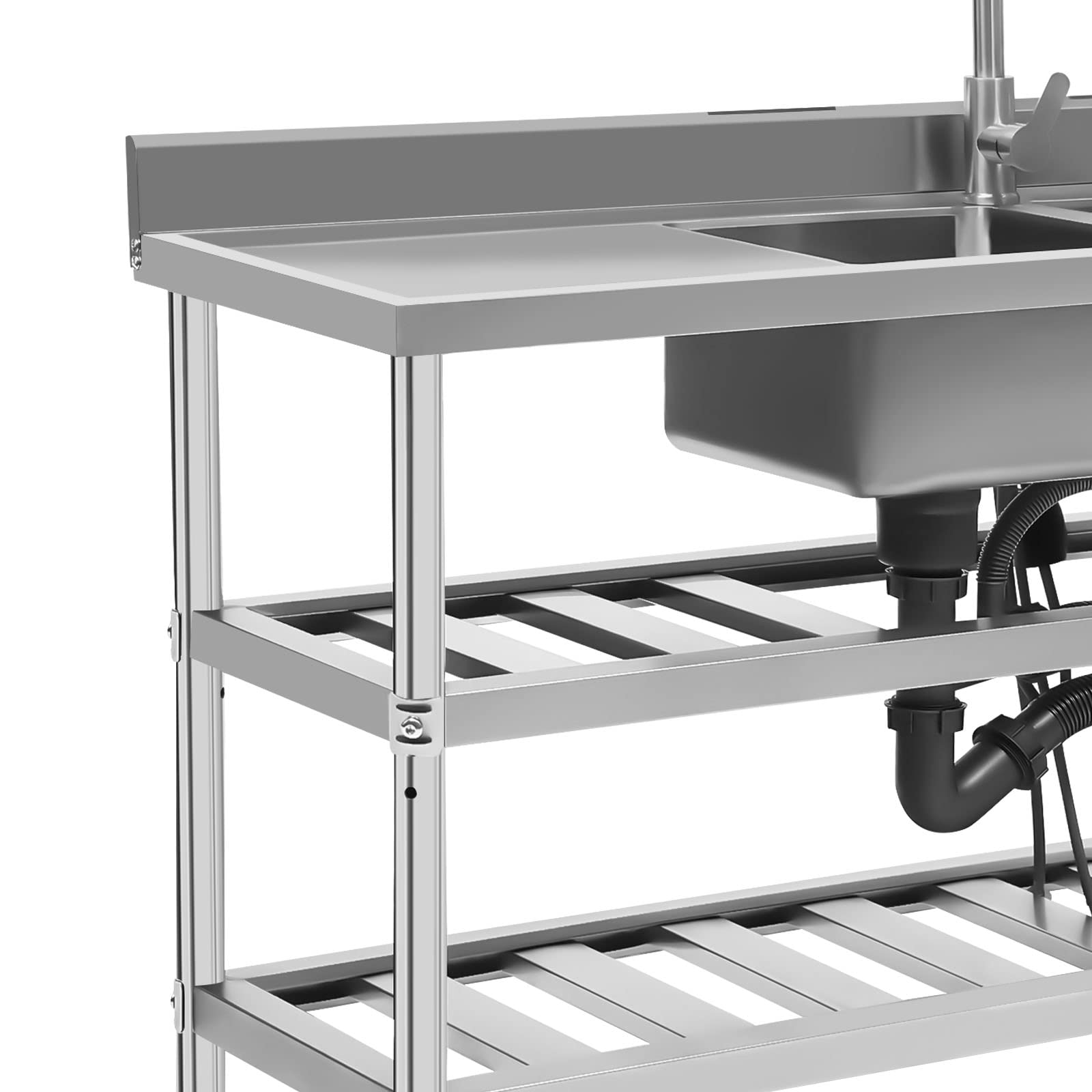 Kitchen Sink, Stainless Steel Double Bowl Utility Sink,Commercial Free Standing Dining Room Sink Kit, Prep & Utility Washing Hand Basin W/Workbench, For Laundry, Garage, Cafe Bar (47.2*17.7*31.8inch)
