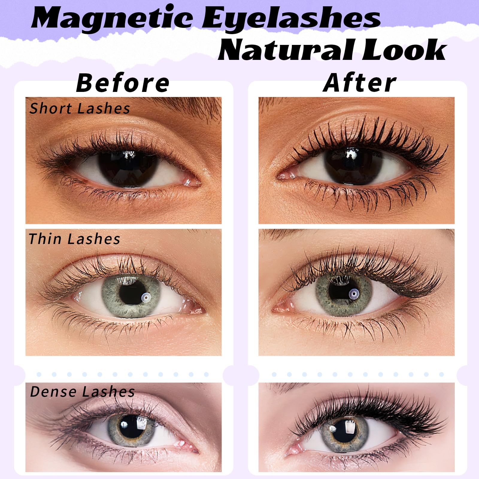 Magnetic Eyelashes with Magnetic Eyeliner Kit, 3D Natural Look False Eyelashes, Reusable Magnetic Lashes with Eyeliner and Tweezers, No Glue (Gradient Purple)