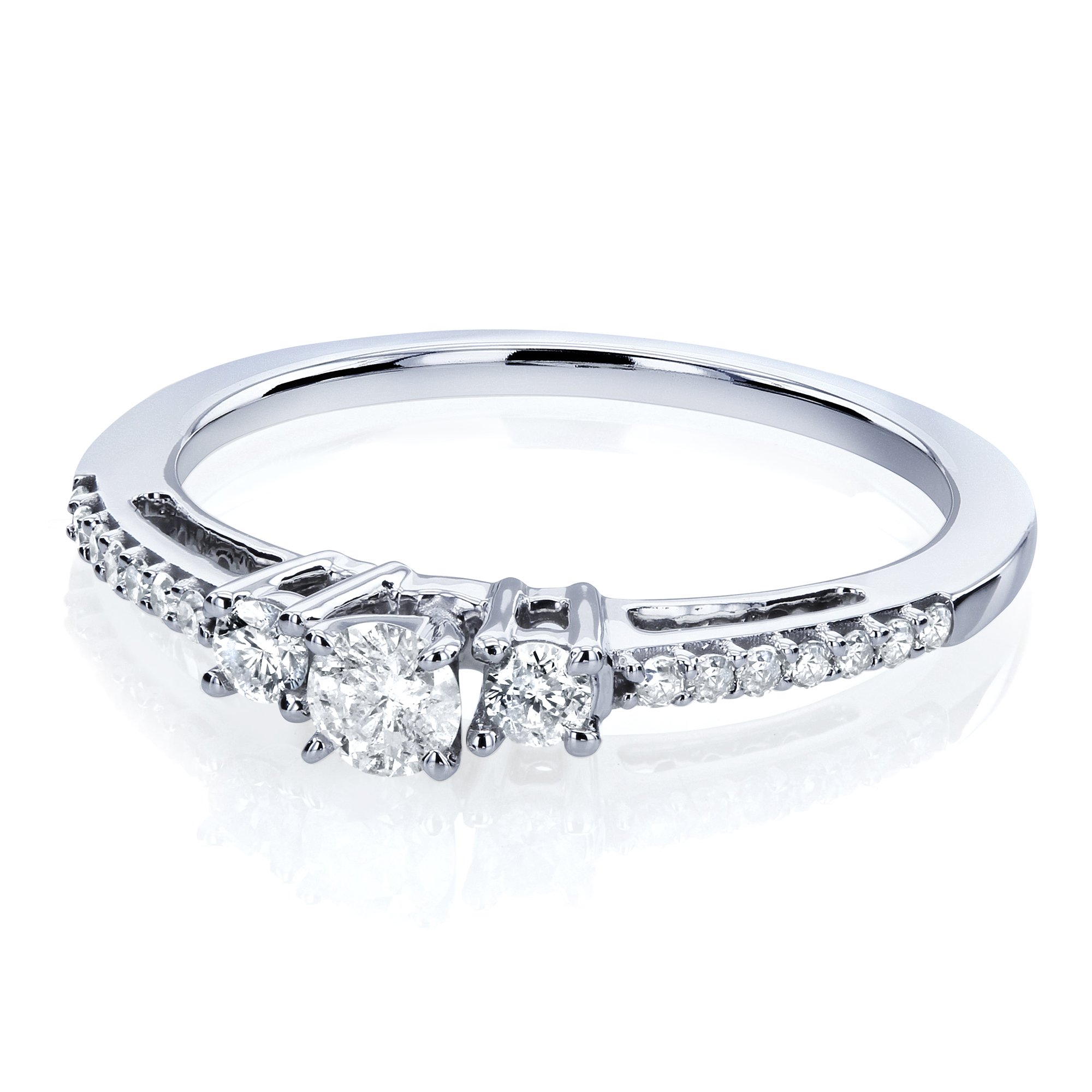 Kobelli Three Stone Round Diamond Engagement Ring 1/4 Carat TW in 10k White Gold - Size 6
