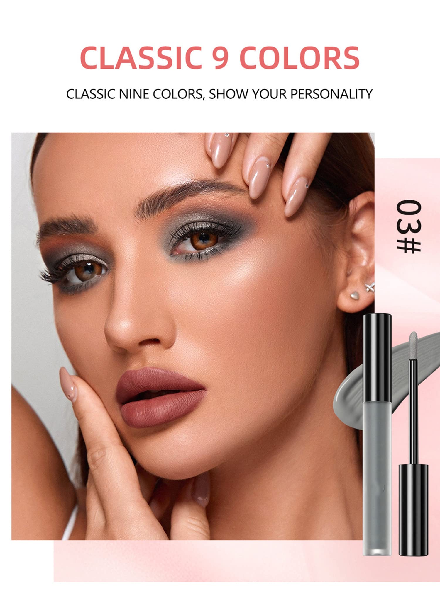 MAEPEOR Liquid Glitter Eyeshadow Set 9 Colors Black Grey Silver Smokey Eyeshadow Longlasting Waterproof Smooth Creamy Eyeshadow Set (9 Colors Set 1)