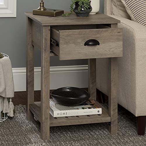 Walker Edison Rustic Farmhouse Wood Computer Writing Desk Home Office Workstation Small, 46 Inch, Grey & Farmhouse Square Side Accent Table Set-Living-Room Storage End Table, 18 Inch, Grey Wash