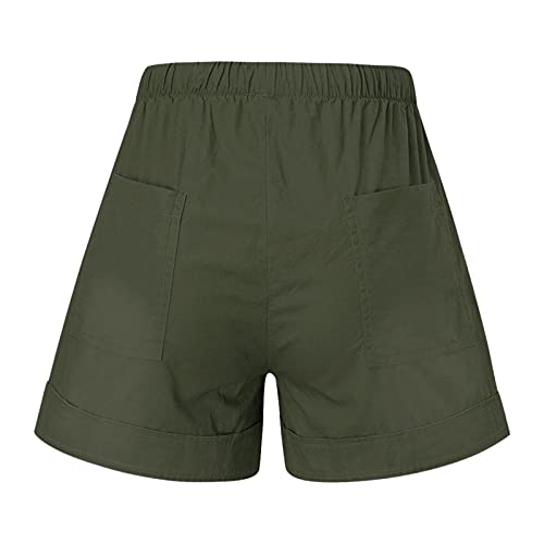 Plus Size Bike Shorts Cotton Shorts for Women Plus Size Outdoor Shorts Stretchy Stylish Drawstring Lounge Shorts with Pockets(01-Green,X-Large)