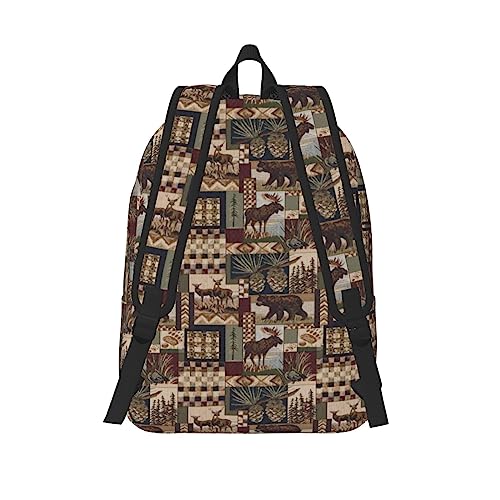 NOKOER Rustic Lodge Bear Printed Canvas Backpack,Casual Daypacks,Laptop Backpack For Women Men,Lightweight Travel Daypack