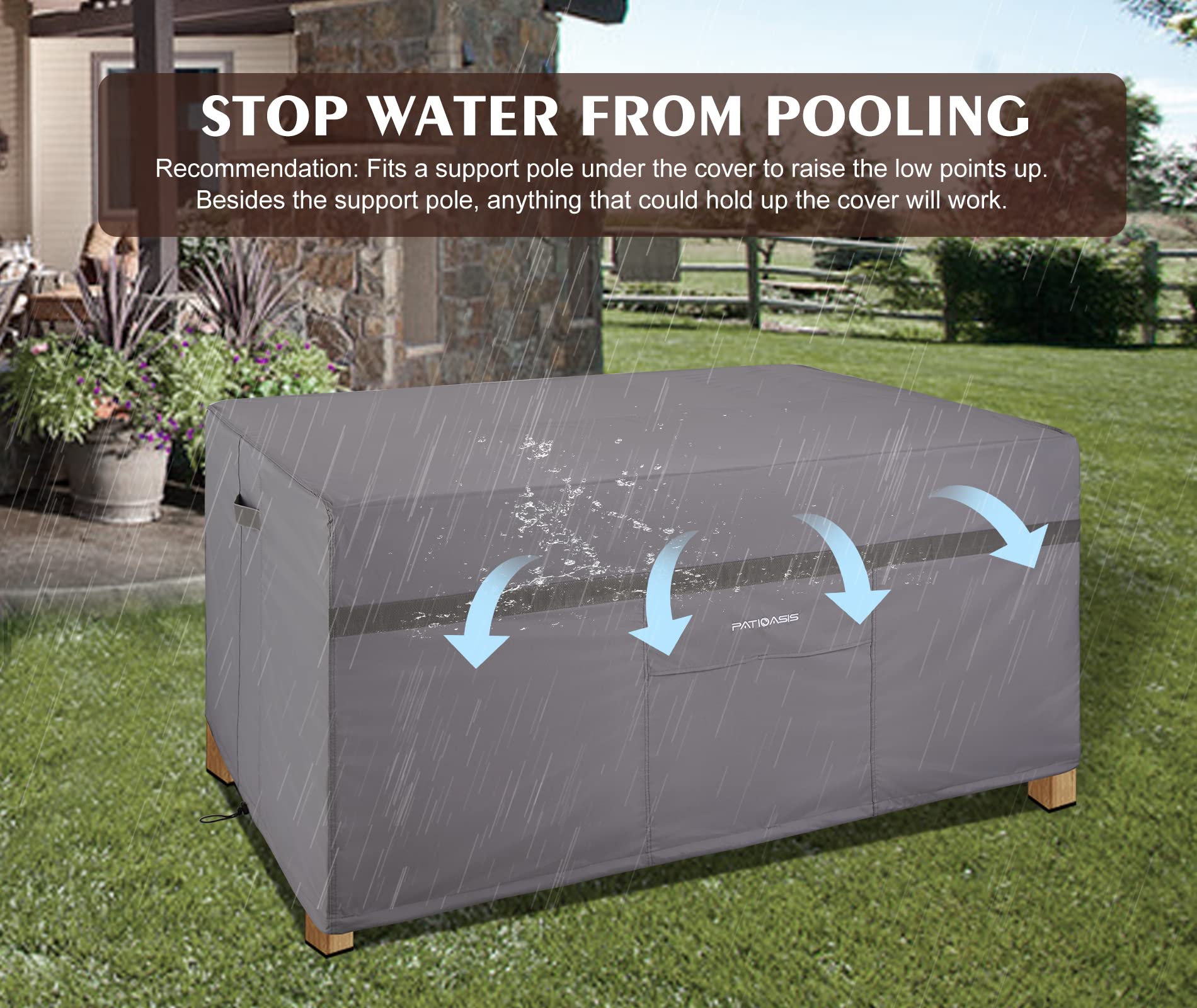 Patio Table Covers Waterproof Rectangular, Hickory Patio Furniture Covers Gray 109''L x 84''W x 32''H Rectangle Outdoor Lawn Table and 7-9 Chairs Covers All Weather Proof