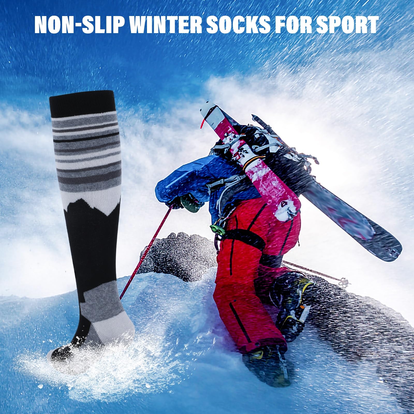 RIOROO Ski Socks Merino Wool,2/3 Pairs Pack Skiing and Snowboarding Socks For Men Women Youth,Winter Knee High Thermal Socks